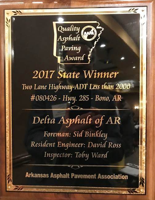 Delta Asphalt of Arkansas Earns State Winner Asphalt Paving Award ...